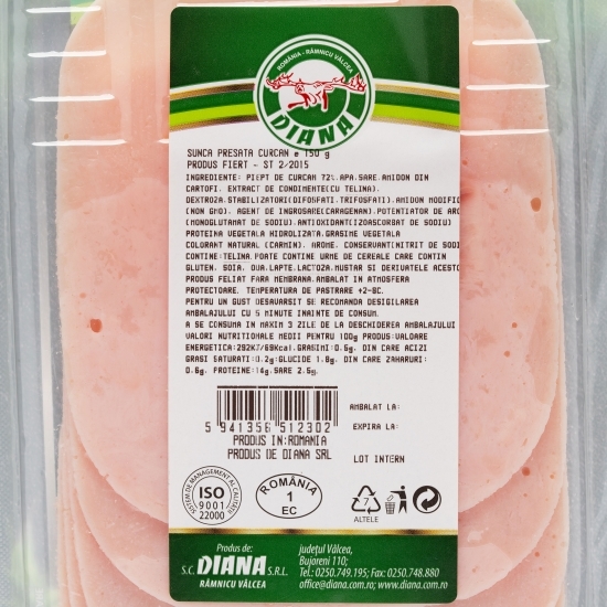 Șuncă presată curcan feliată 150g - Prospețime și varietate - Freshful.ro