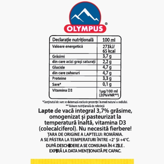 Lapte 3.7% grăsime cu vitamina D3, 1l - Prospețime și varietate ...