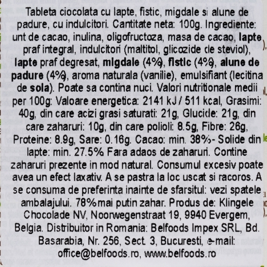 Ciocolată cu lapte cu migdale, fistic și alune, fără zahăr adăugat ...