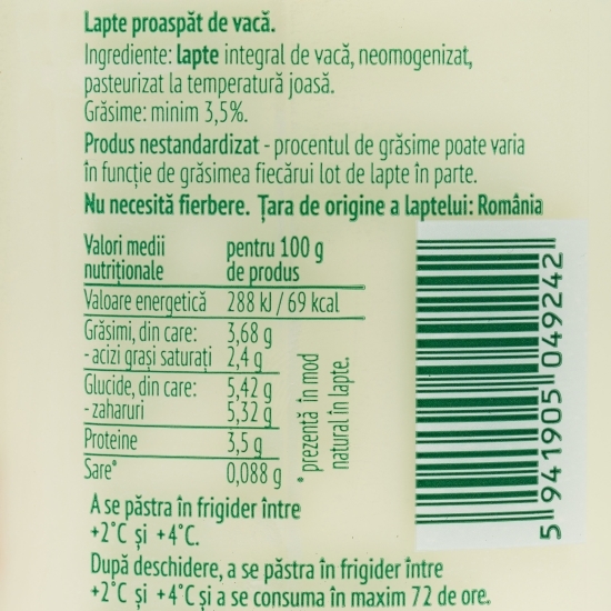 Lapte proaspăt de vacă 3.5% grăsime, 1l - Prospețime și varietate ...