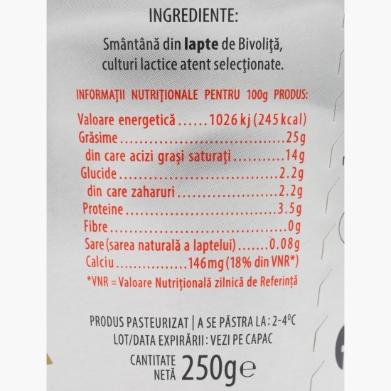 Smântână din lapte de bivoliță, 25% grăsime, 250g - Prospețime și ...
