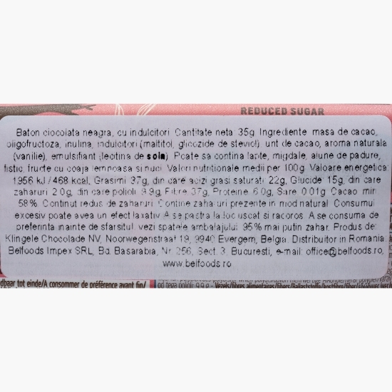 Baton ciocolată neagră, fără zahăr adăugat 35g - Prospețime și ...