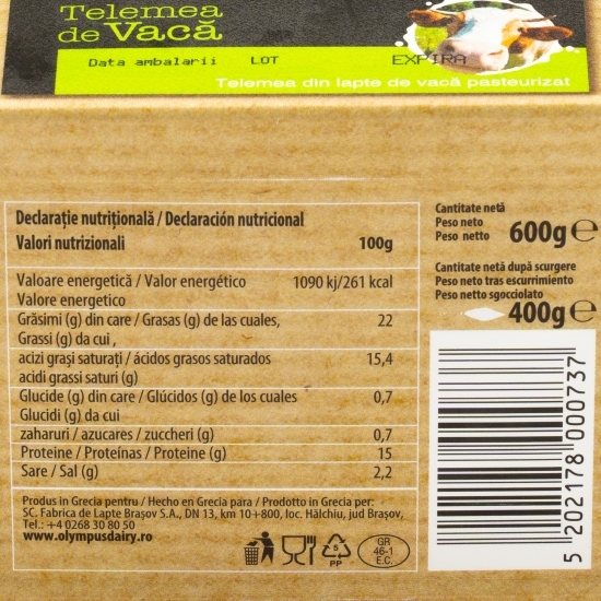 Telemea de vacă 400g - Prospețime și varietate - Freshful.ro