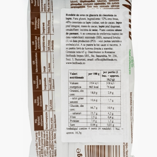 Rondele de orez cu glazură de ciocolată cu lapte 65g - Prospețime și ...